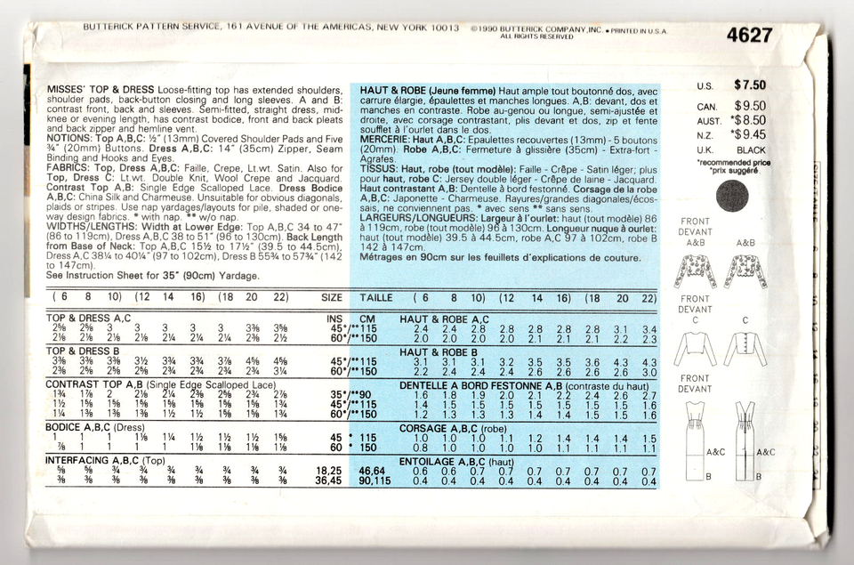 Butterick 4627 Dress-Lace Top Over Long Gown-Bride 6-8-10 Sewing ...