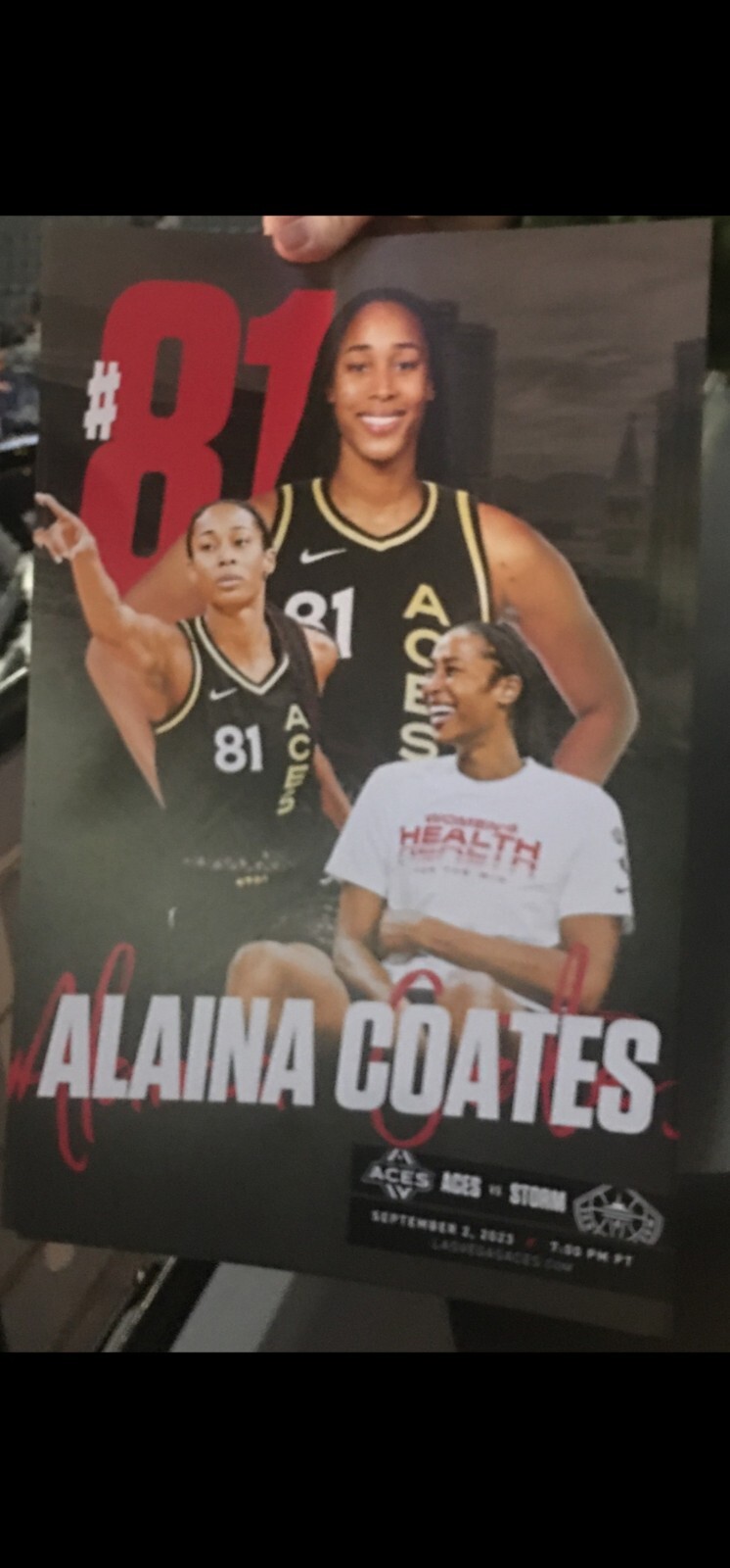 WNBA Alaina Coates Las Vegas Aces v Seattle Storm 9/2/23 Poster | eBay