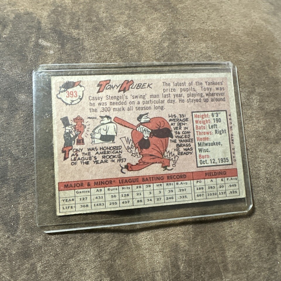 Autographed 1958 Topps #393 Tony Kubek New York Yankees | eBay