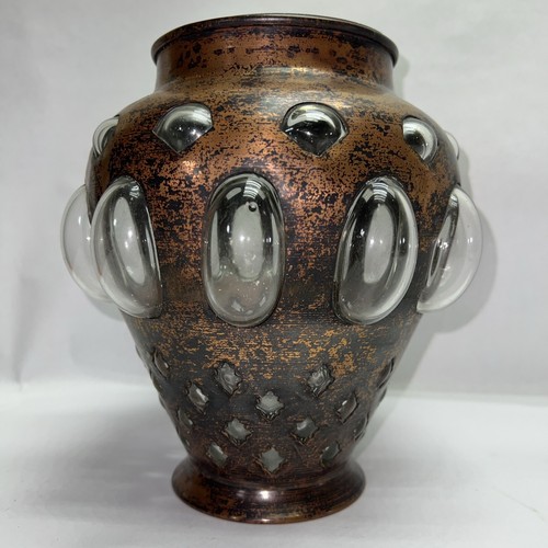 Vintage Caged Bubble Glass & Copper Colored Metal Vase 9” Tall x 8” in ...