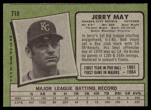 1971 Topps Jerry May Kansas City Royals #719 | eBay