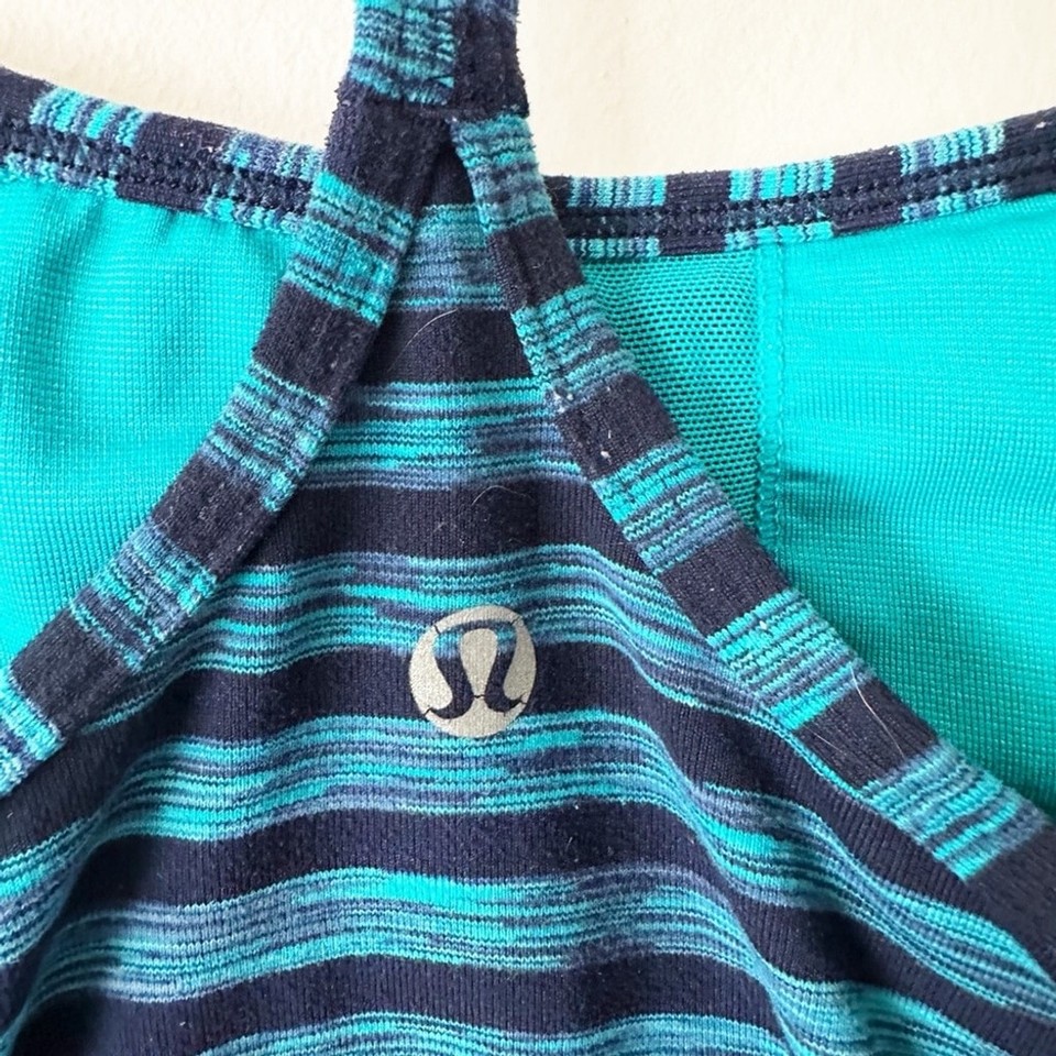 Lululemon Power Y Tank Blue Teal Stripe Racerback Shelf Bra Sz 8 | eBay
