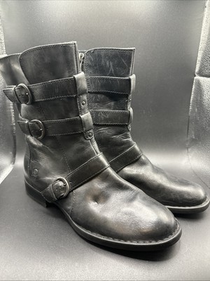 Born CINCY Boots Size 8.5 M Black Leather Moto Harness Leather Buckle ...