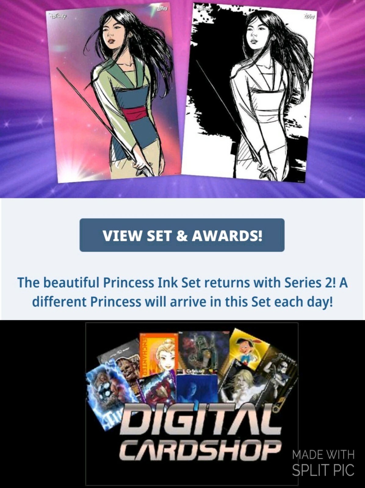 Topps Disney Collect Princess Ink Series 2 : Black & White 6 Card Set ...