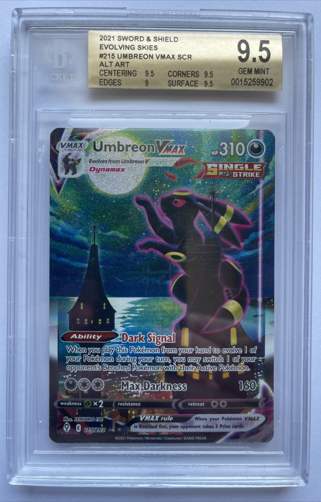 Pokemon Umbreon VMAX Alt Art Evolving Skies 215/203 BGS 9.5 GEM MINT ...