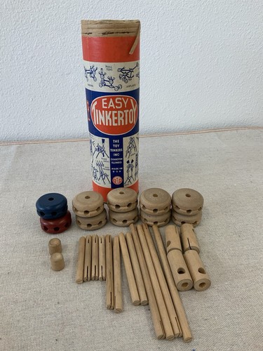 Vtg Easy Tinker Toy Incomplete Original Box No Llid 24 Piece Evanston ...