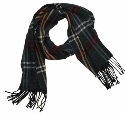 Cejon Plaid Fringe Italian Winter Scarf Charcoal Gray Check new without ...