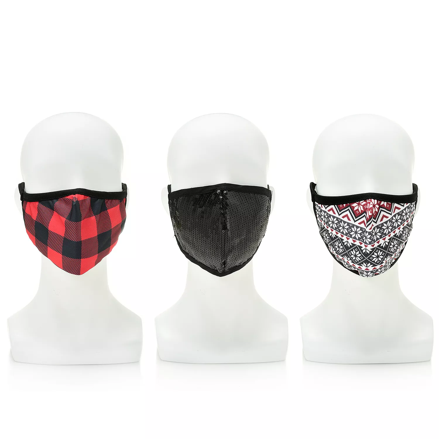 Shawl Dawls Set of 3 Printed & Sequined Face Masks, BLACK COMBO, NEW | eBay