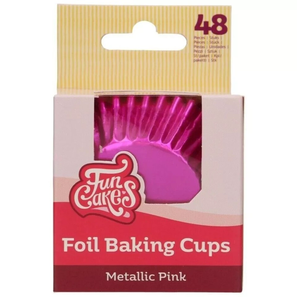 Pink Foil Cupcake Cases Muffin Cake Paper Baking Cups FUNCAKES 48Pk ...