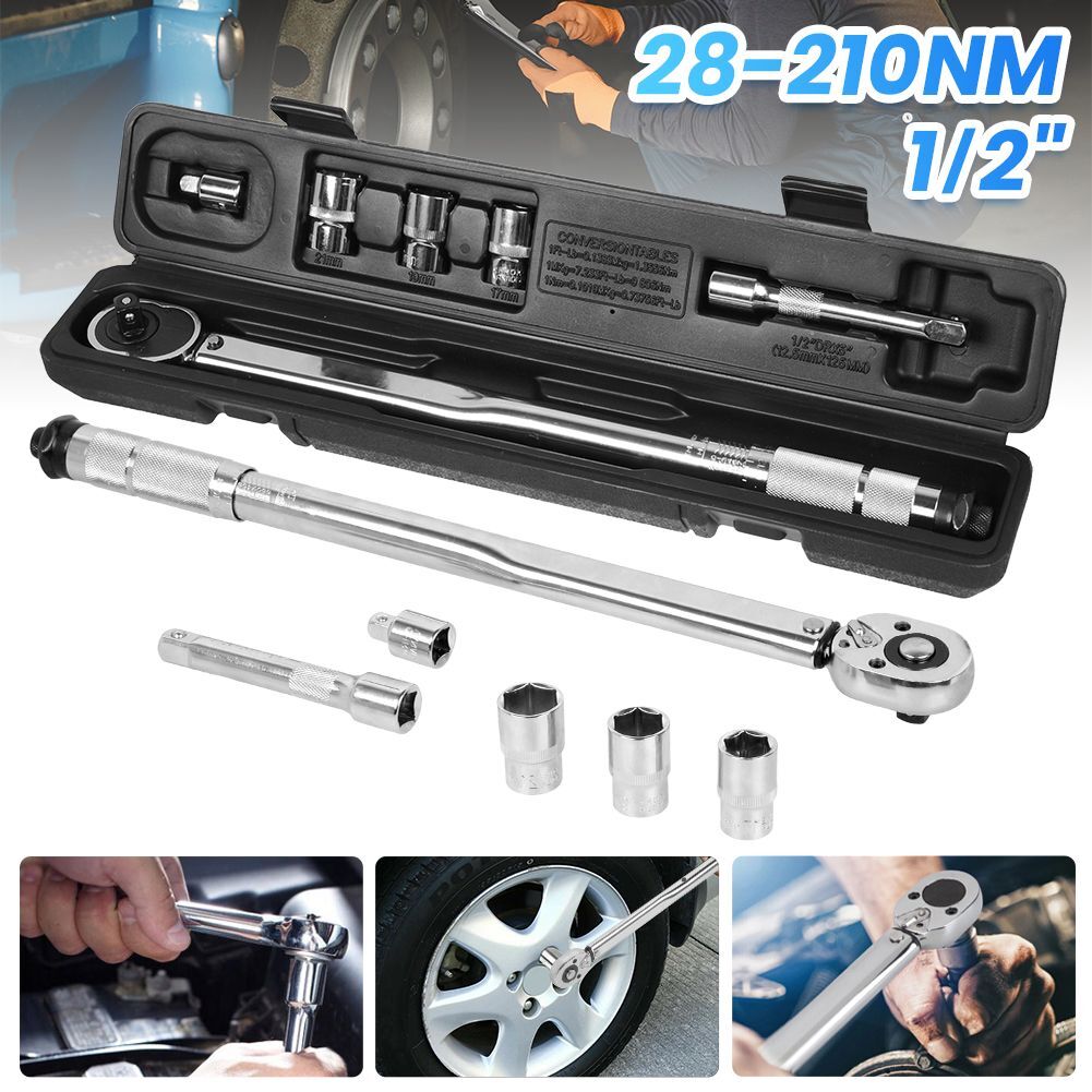 Ratcheting Torque Wrench 1/2" Square Drive 28-210Nm w/ Extension Bar ...