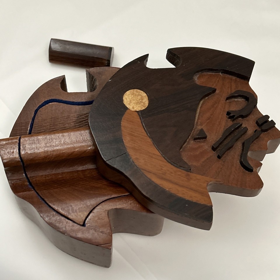 Vintage FSU Seminole Head Indian Hand Carved Secret Wooden Puzzle Box ...