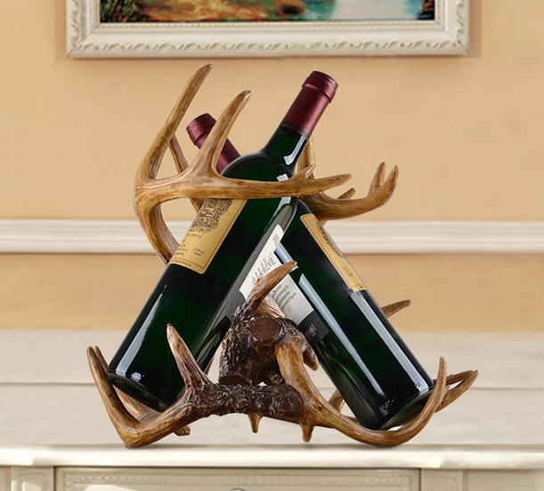 Rustic Cabin Resin Antler Horn Wine Bottle Rack Holder Centerpiece ...