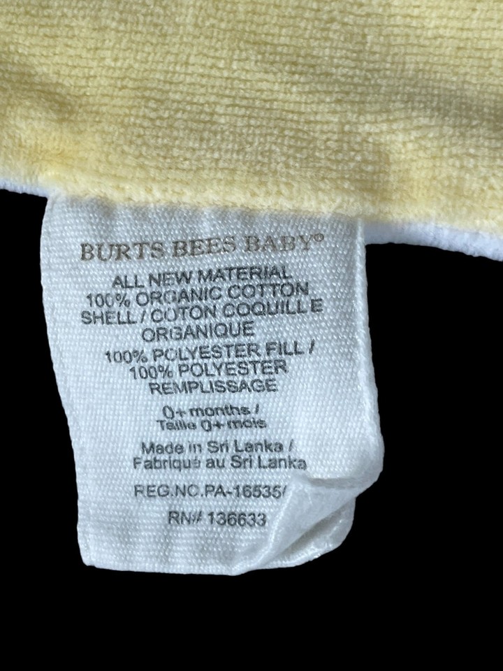 Burts Bees Baby Yellow Plush Bee Lovey Security Cotton Blanket Toy w ...
