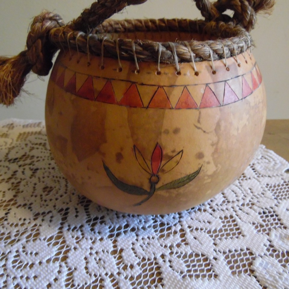 Hand Painted Gourd Bowl with rope handle | eBay