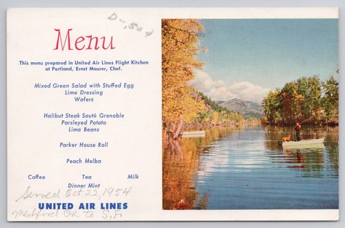 United Air Lines Menu 1950s Airline Issued Postcard Portland | eBay