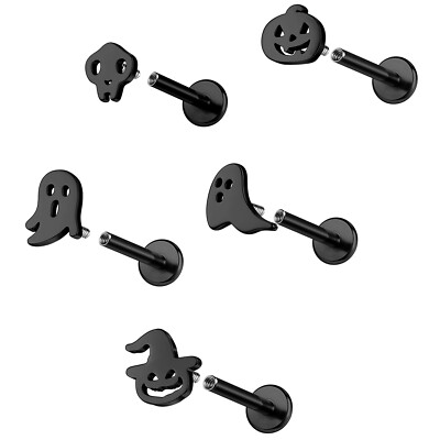 16g Stainless Steel Labret Lip Studs Ghost Tragus Piercing Halloween ...