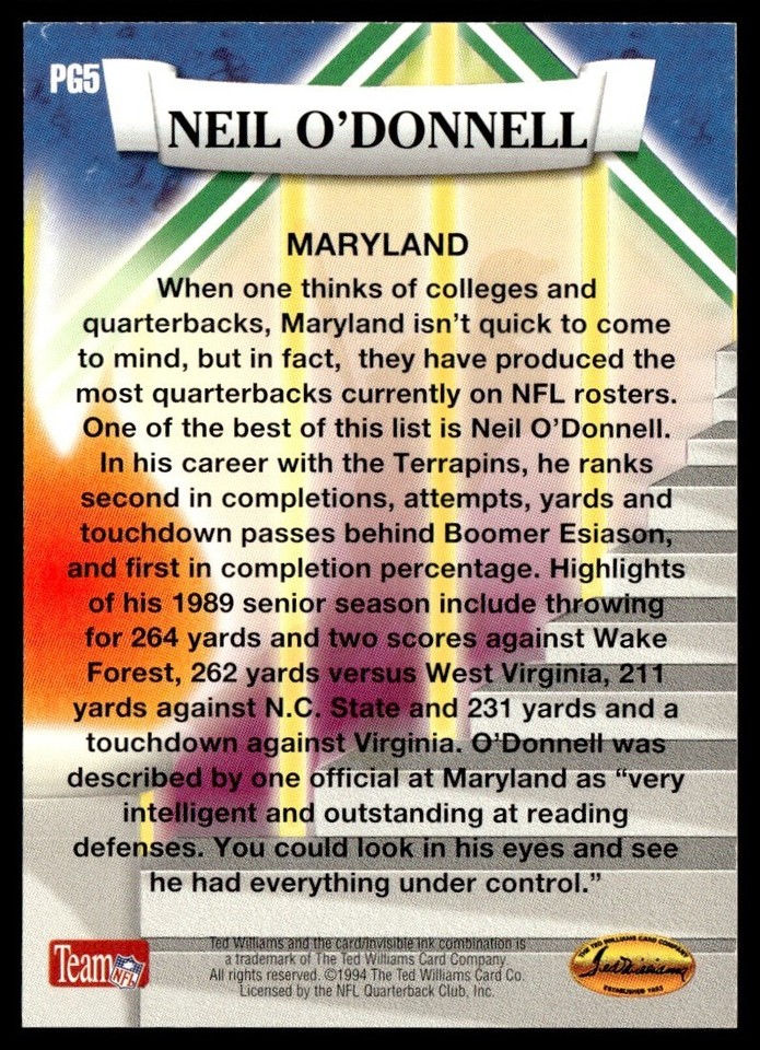 1994 Ted Williams Roger Staubach's NFL Path to Greatness Neil O'Donnell ...