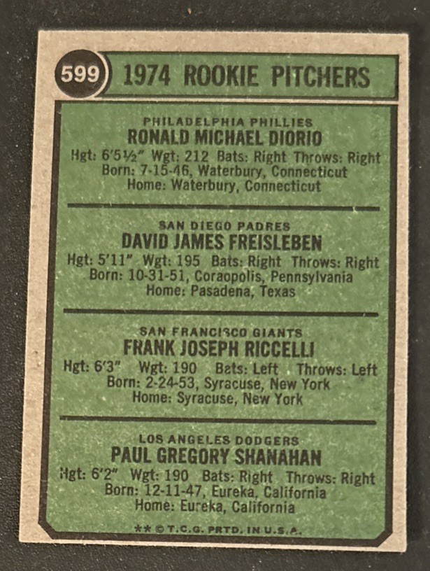 1974 Rookie Pitchers Ron Diorio Dave Freisleben Frank Riccelli Greg ...