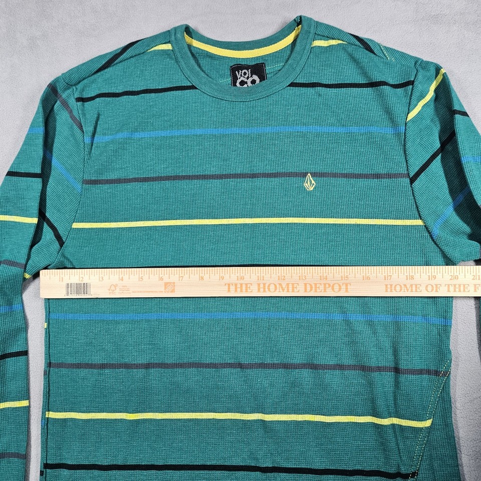 Volcom Shirt Mens XL Green Thermal Waffle Knit Striped Y2K Spellout ...