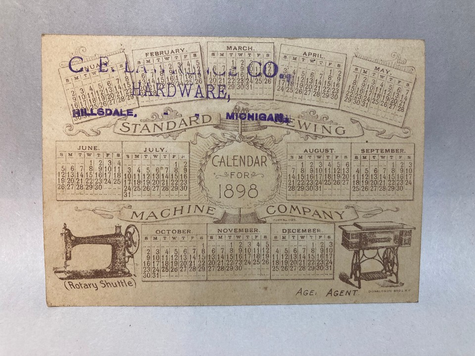 Standard Sewing Machine Company Two Girls Trade Card 1898 Calendar | eBay