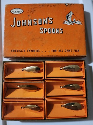 Johnson's Gold Fishing Lure Spoons New In Boxes Silver Minnows Rare ...