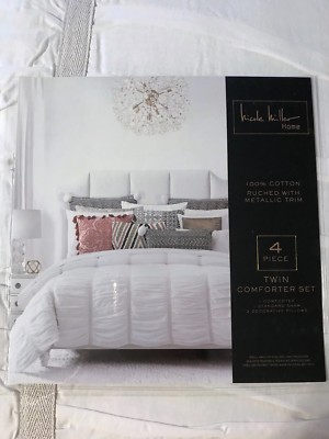 Nicole Miller Home 4 PIECE TWIN COMFORTER SET RUCHED WITH METALLIC TRIM ...