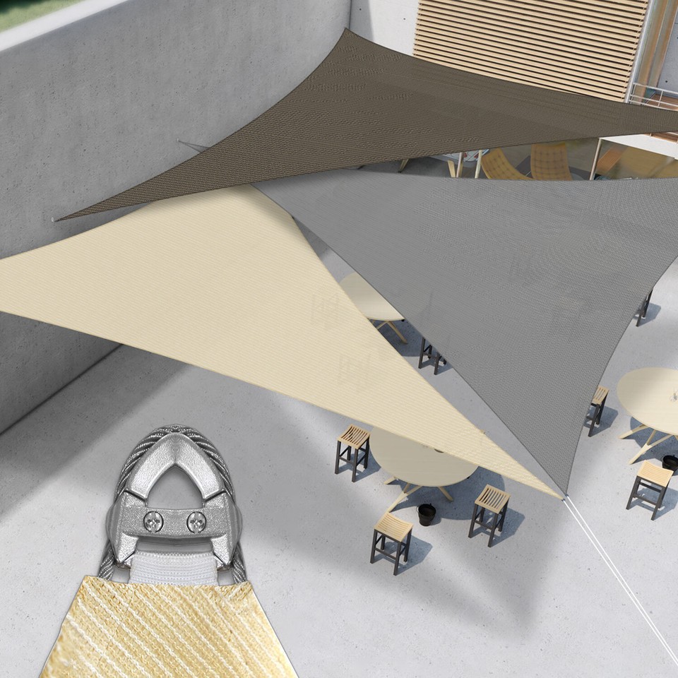 31/32/33/34FT Beige Triangle Sun Shade Sail Outdoor Steel Cable Canopy ...