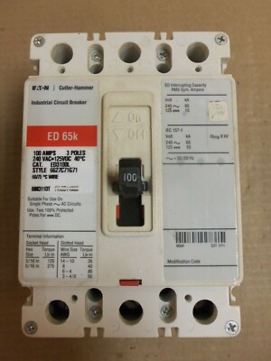 CUTLER HAMMER ED ED3100L 3 POLE 100 AMP 240V CIRCUIT BREAKER ED3100 | eBay