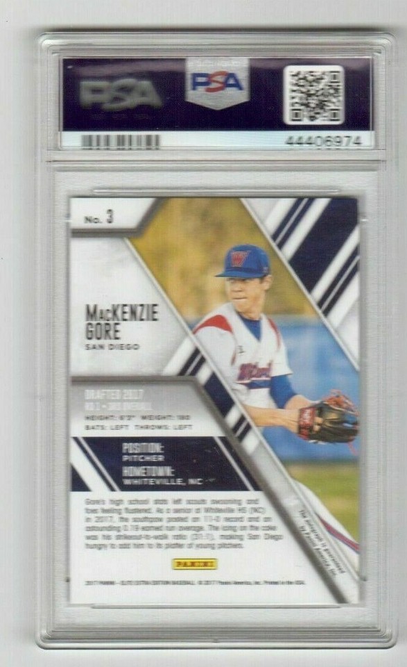 2017 MacKENZIE GORE Panini Elite EX #3 Autograph Rookie PSA San Diego ...