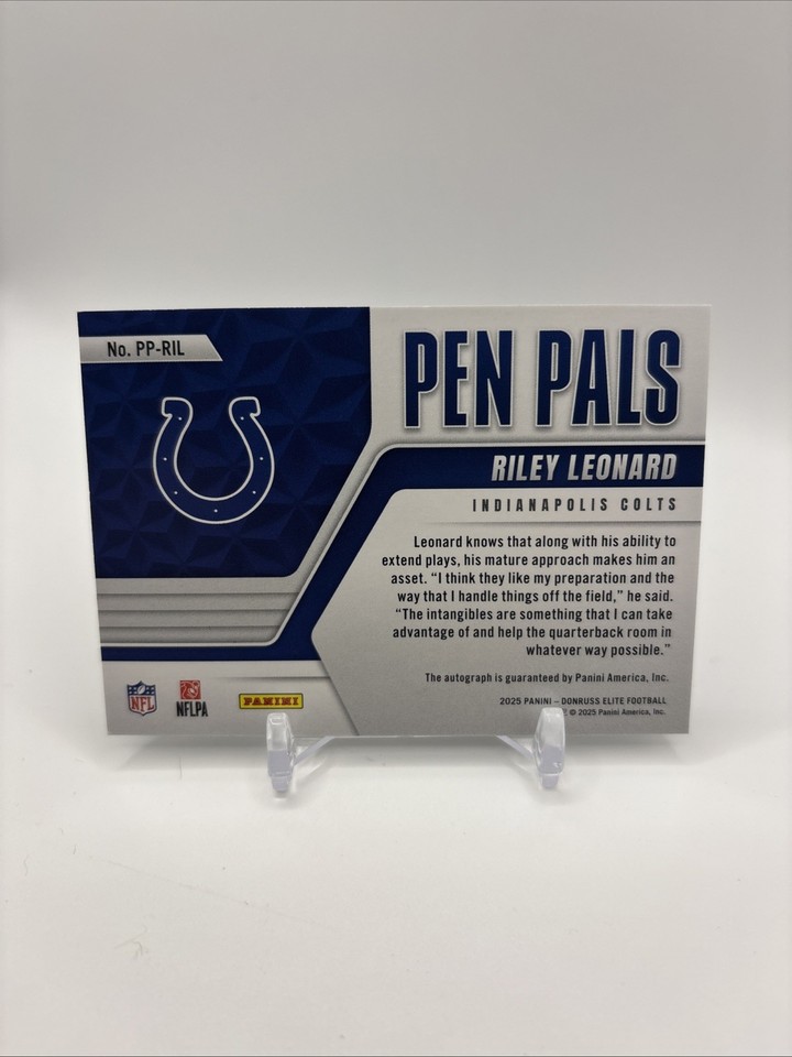Riley Leonard 2025 Donruss Elite RC PP-RIL Black Silver Ink Rookie Auto ...