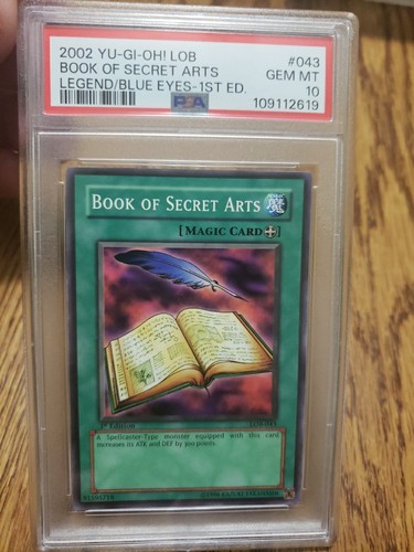 2002 Yugioh LOB-043 Book of Secret Arts Legend Blue Eyes 1st Ed PSA Gem ...