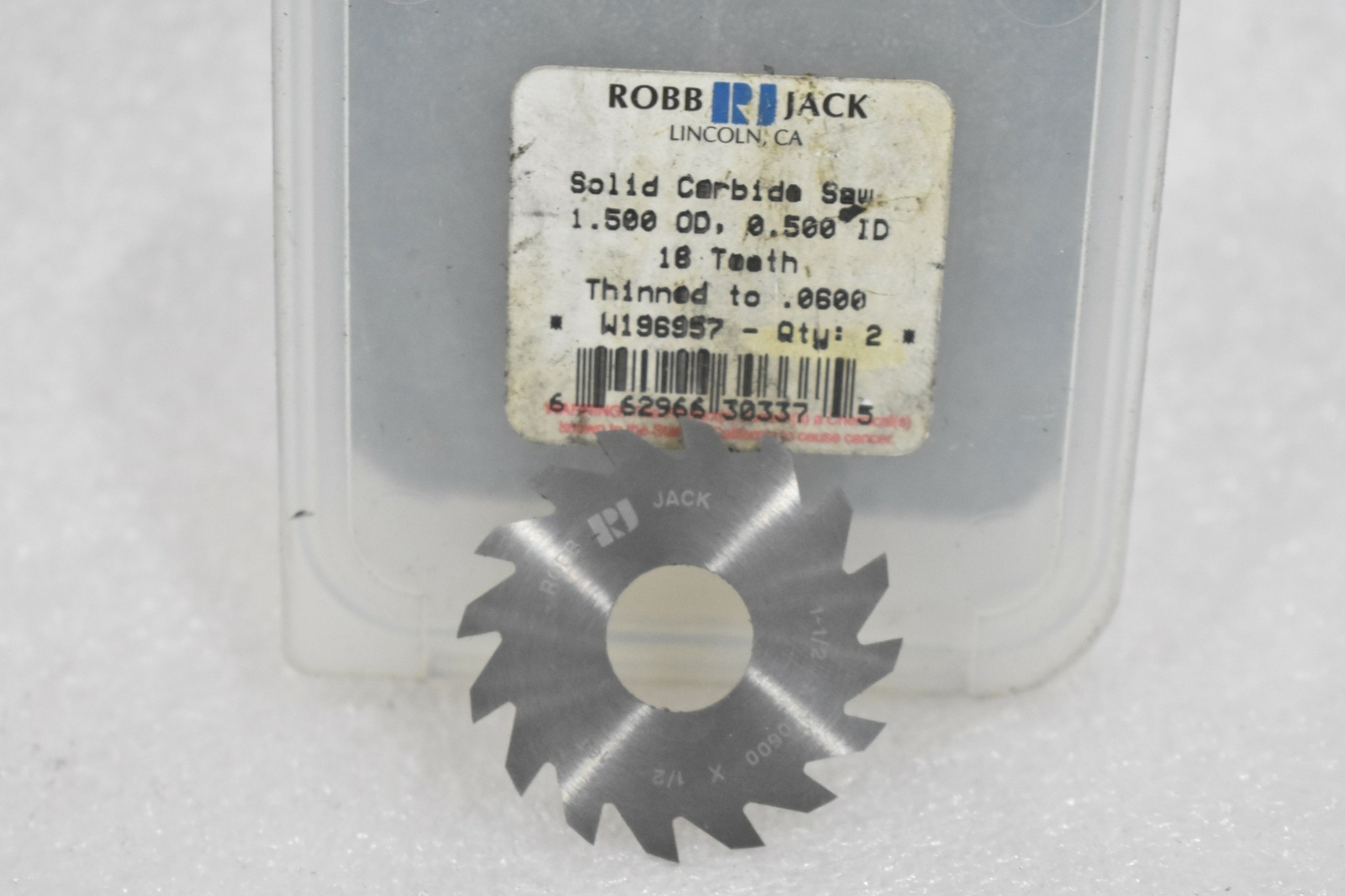 ROBB JACK W196957 SOLID CARBIDE SAW 1.5" OD 0.5" ID 16 TEETH THINNED TO ...