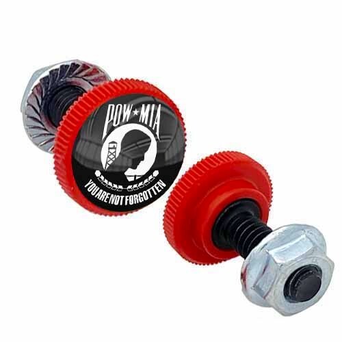 2 Red Knurled Motorcycle License Plate Frame Tag Bolts POW MIA LOGO ...