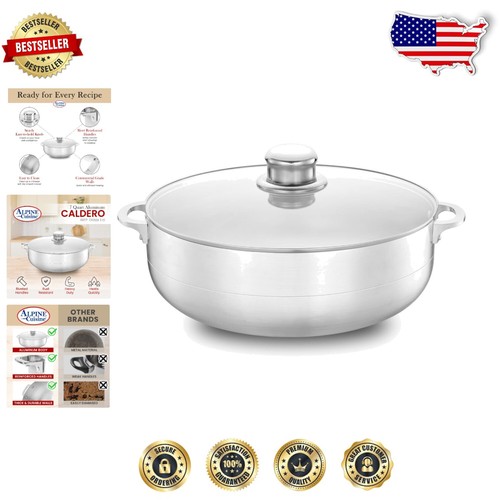 Versatile 7-Quart Aluminum Caldero Stock Pot with Glass Lid - Non-Stick ...