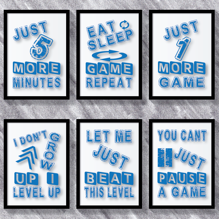 Blue Gaming Prints Boys Bedroom Games Room Posters Gamer Wall Art ...