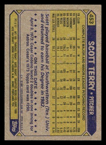 Scott Terry 1987 Topps #453 Cincinnati Reds | eBay