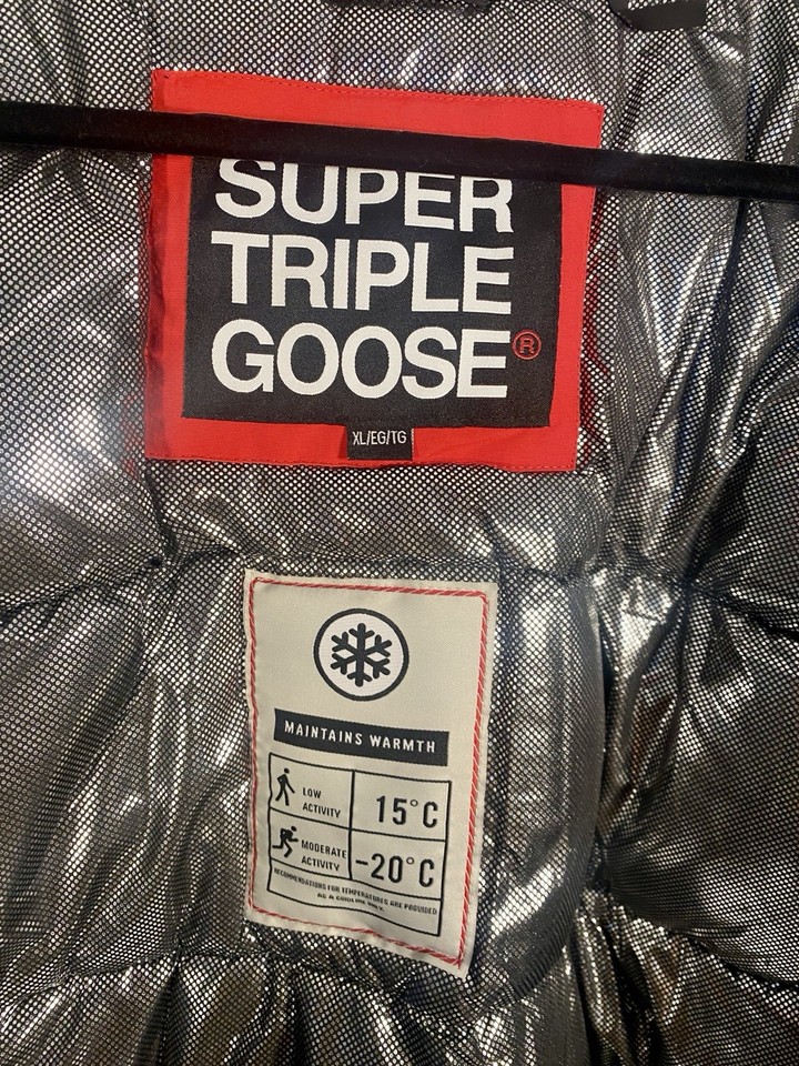 Super Triple Goose Men's Hooded Parka Jacket Black / Gray / Blue Size ...