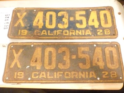 1928 California License Plates Matching Pair X 403-540 | eBay