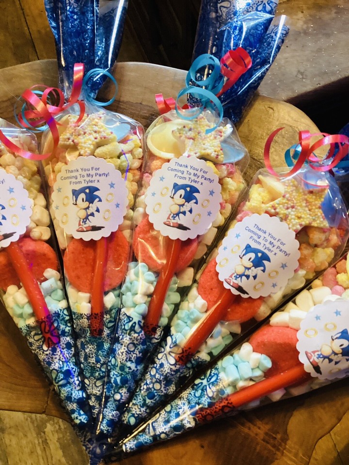 20 x Sonic themed Pre Filled Party Cones Personalised + Free Sweety Bag ...