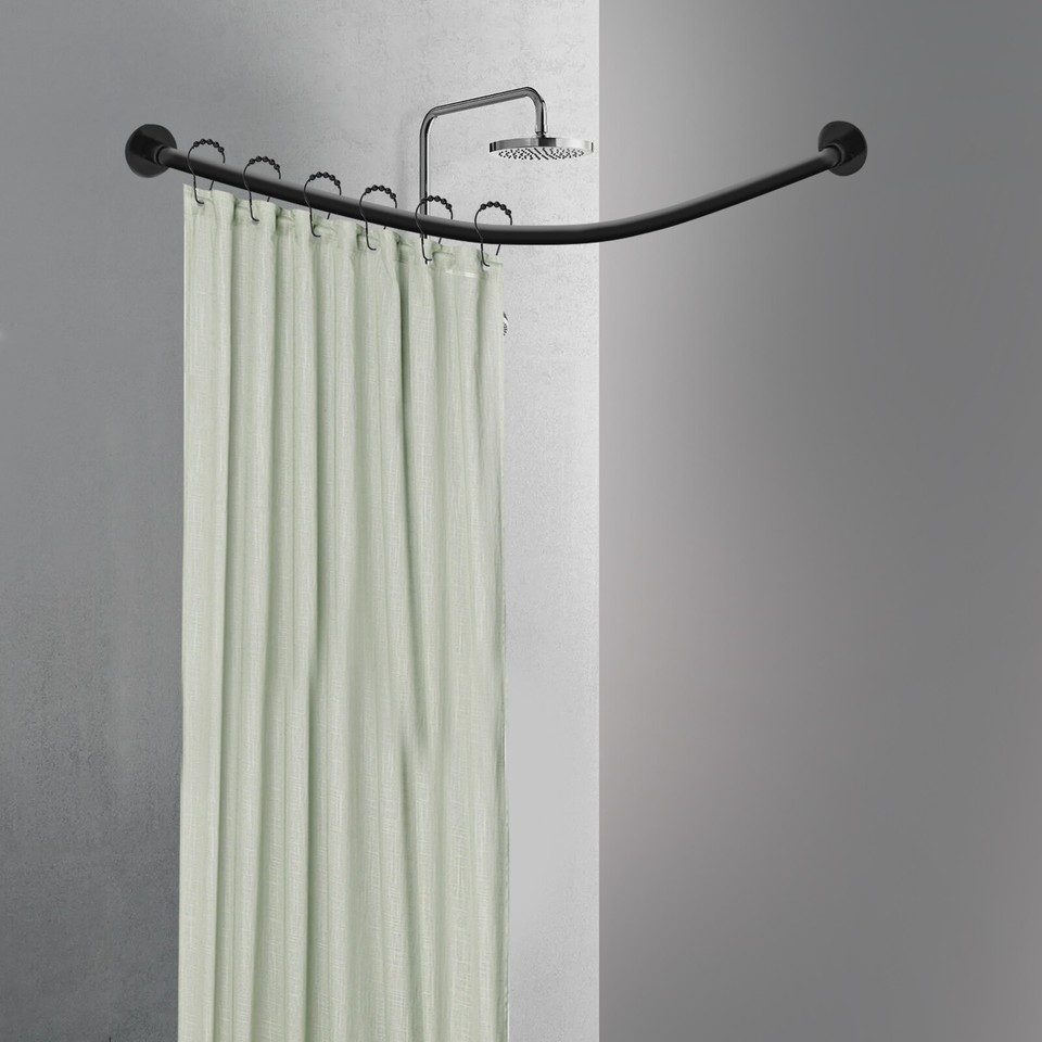Shower Curtain Rail L Shape No Drilling Shower Rail Corner Telescopic ...