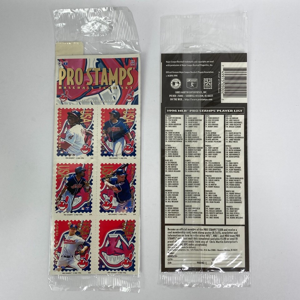 1996 Cleveland Indians Team Baseball Stamp Stickers Set Pro Stamps Mint ...
