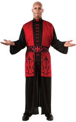 Phantom Mime Costume 2 Pc Blk & Red Robe & Tie On Belt Gothic Priest ...
