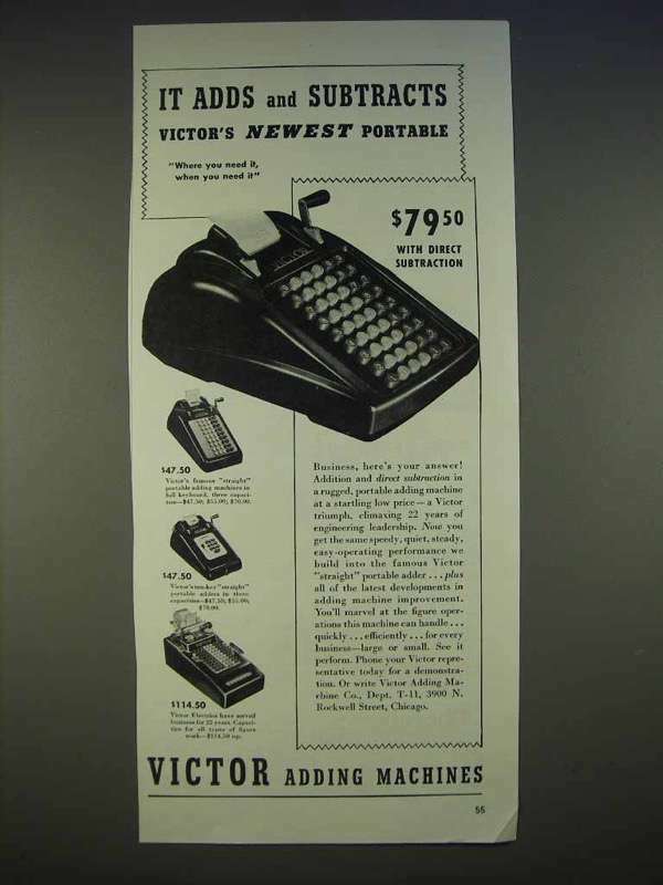 1940 Victor Adding Machines Ad - Adds and Subtracts | eBay
