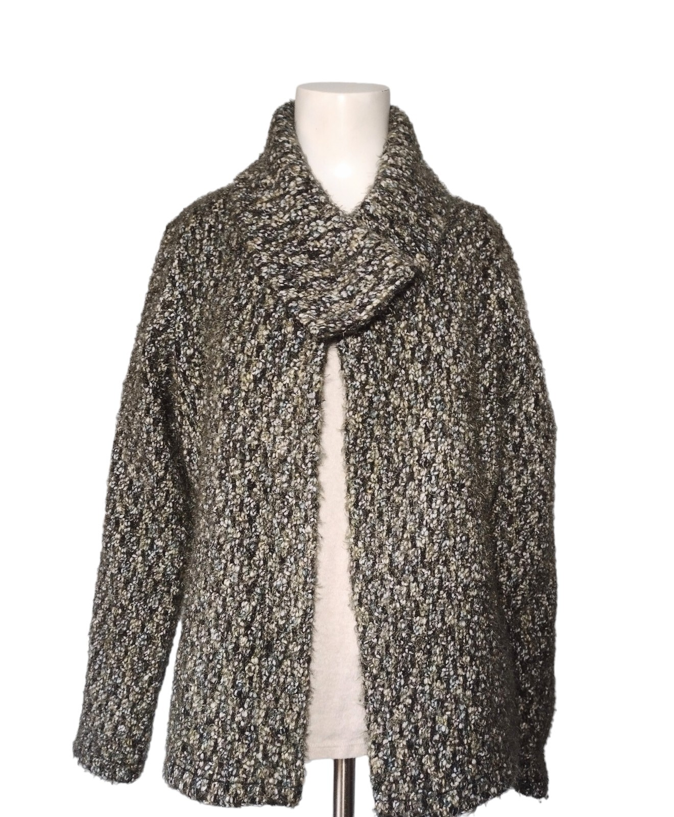 Tweeds Wool Blend Cape Cardigan Sweater Size M Mock Button Neck Green ...