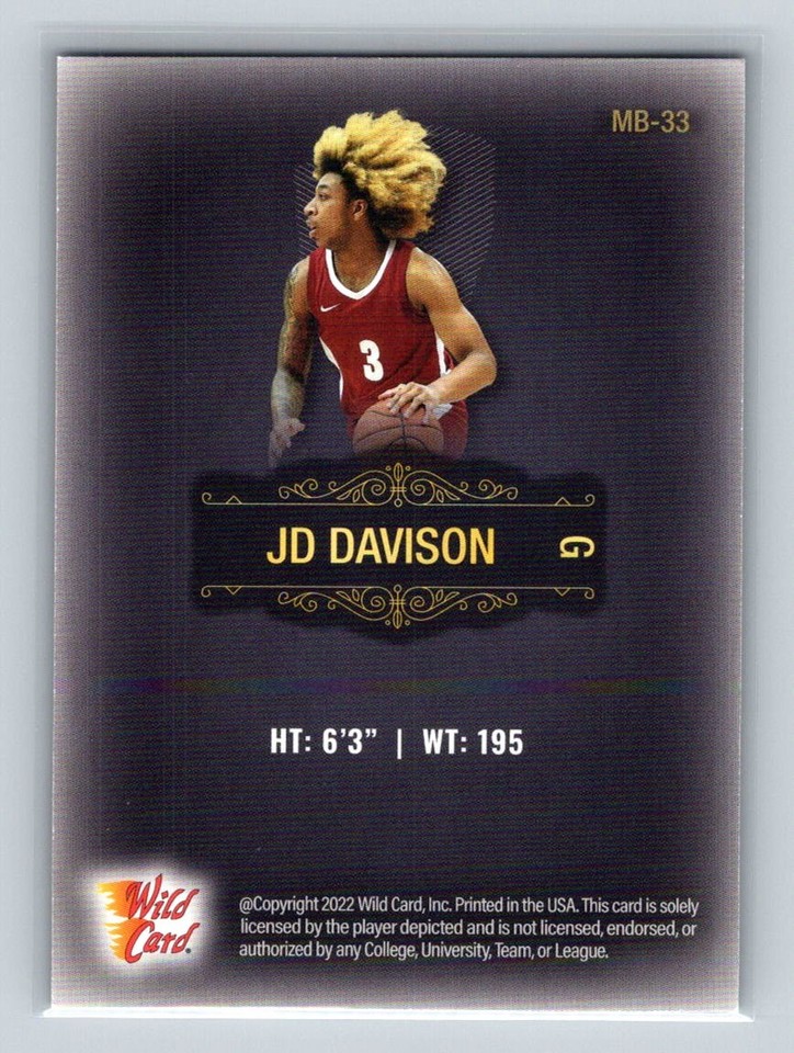 JD Davison 2022 Wild Card Matte Black #MB-33 Alabama Crimson Tide | eBay