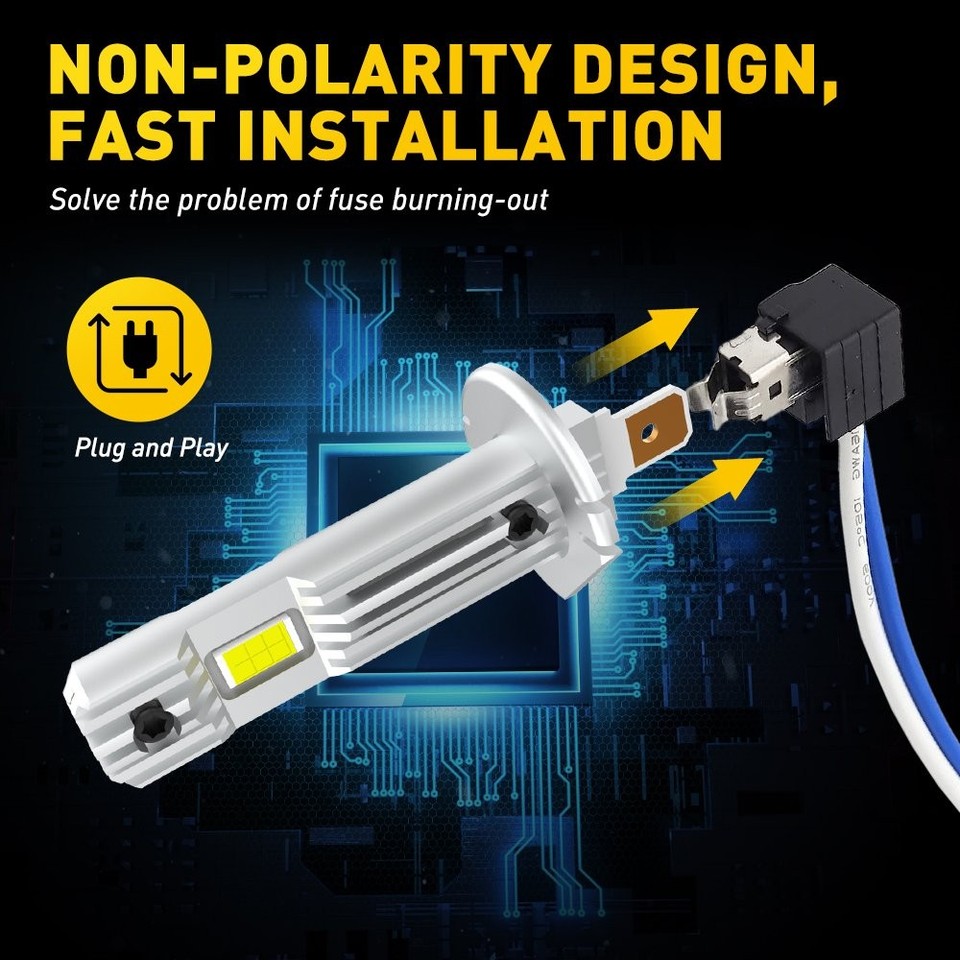 H1 6500K Super Bright White 40000LM LED Headlight Bulb High Low Beam ...