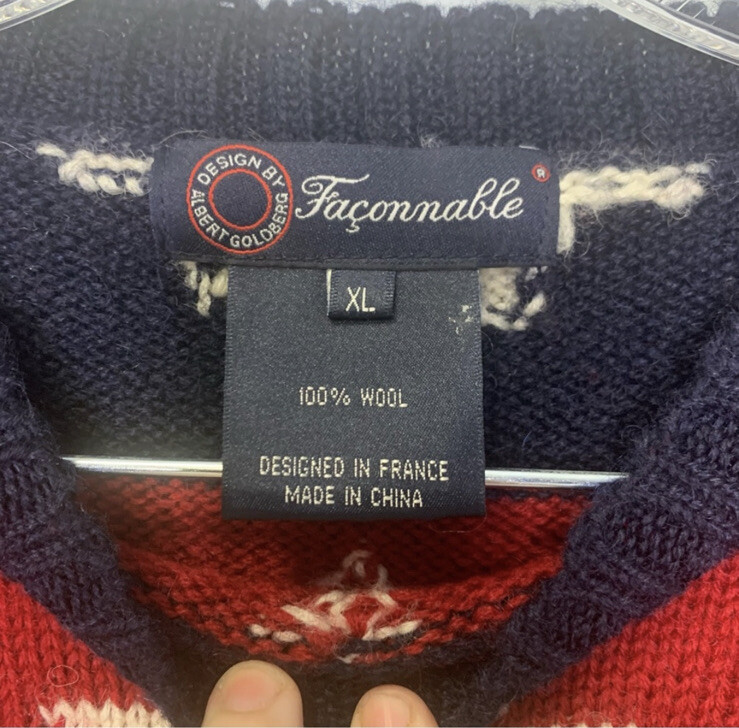 Faconnable Men’s Red White Blue 100% Wool Crew Neck Fairisle Nordic ...