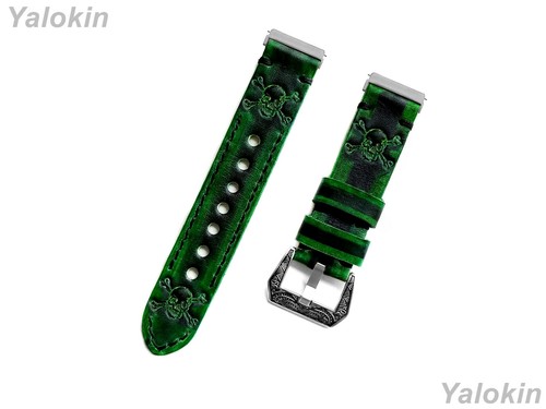 Green & Black Skull Crossbones Leather Band for Fitbit Versa 2 and ...