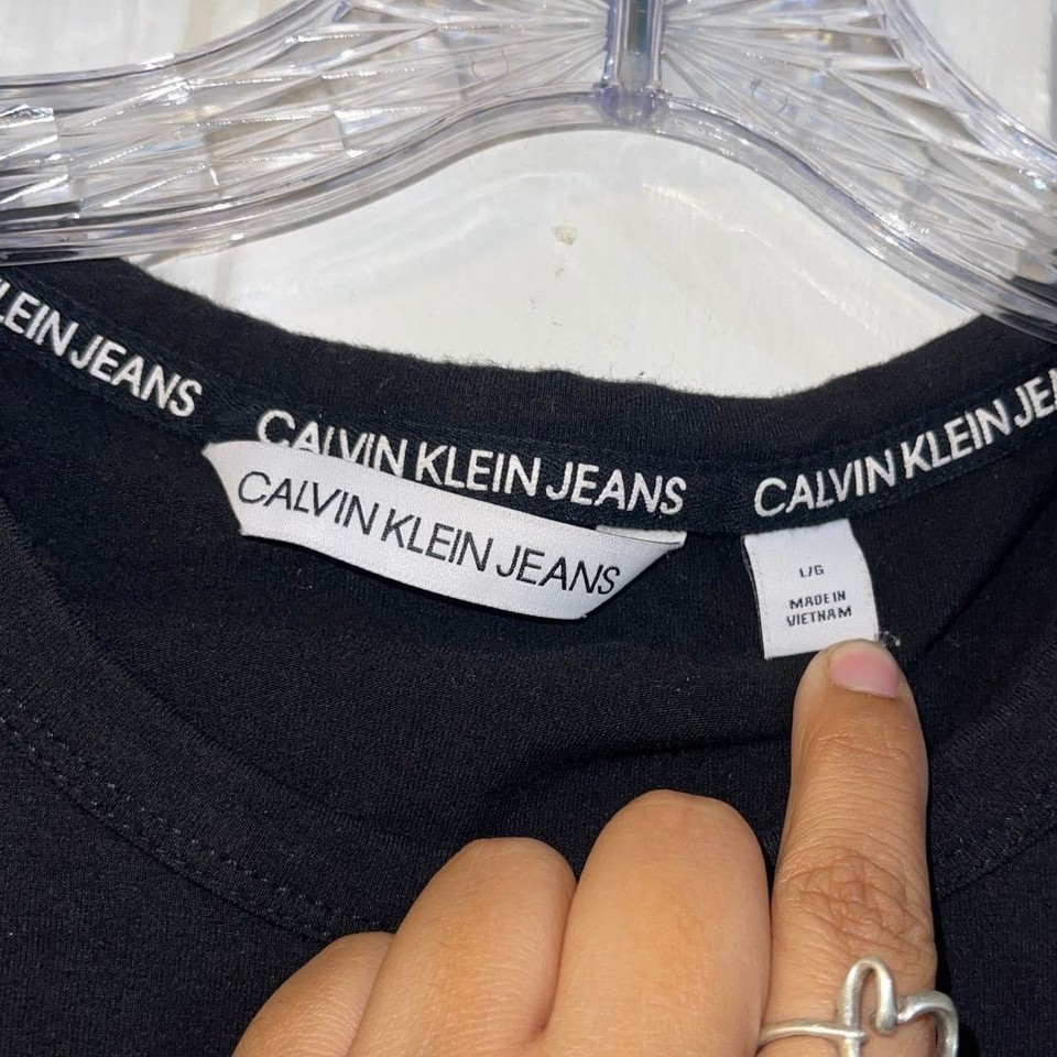 Calvin Klein Jeans Logo Black T-Shirt Dress Shift Cap Sleeves Size ...