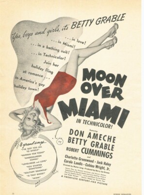 1941 MOON OVER MIAMI ROMANCE MUSICAL BETTY GRABLE LOVE PIN UP SEXY ...